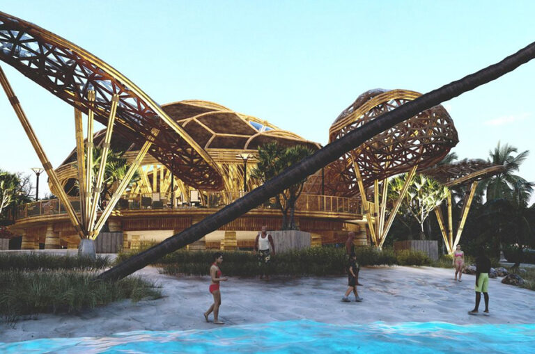 Projeto de restaurante beira-mar tem formato de tartaruga gigante